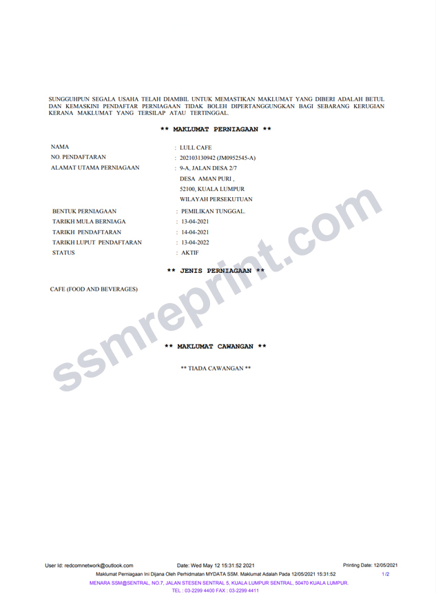 SSM RE PRINT SERVICES For Company Sdn Bhd