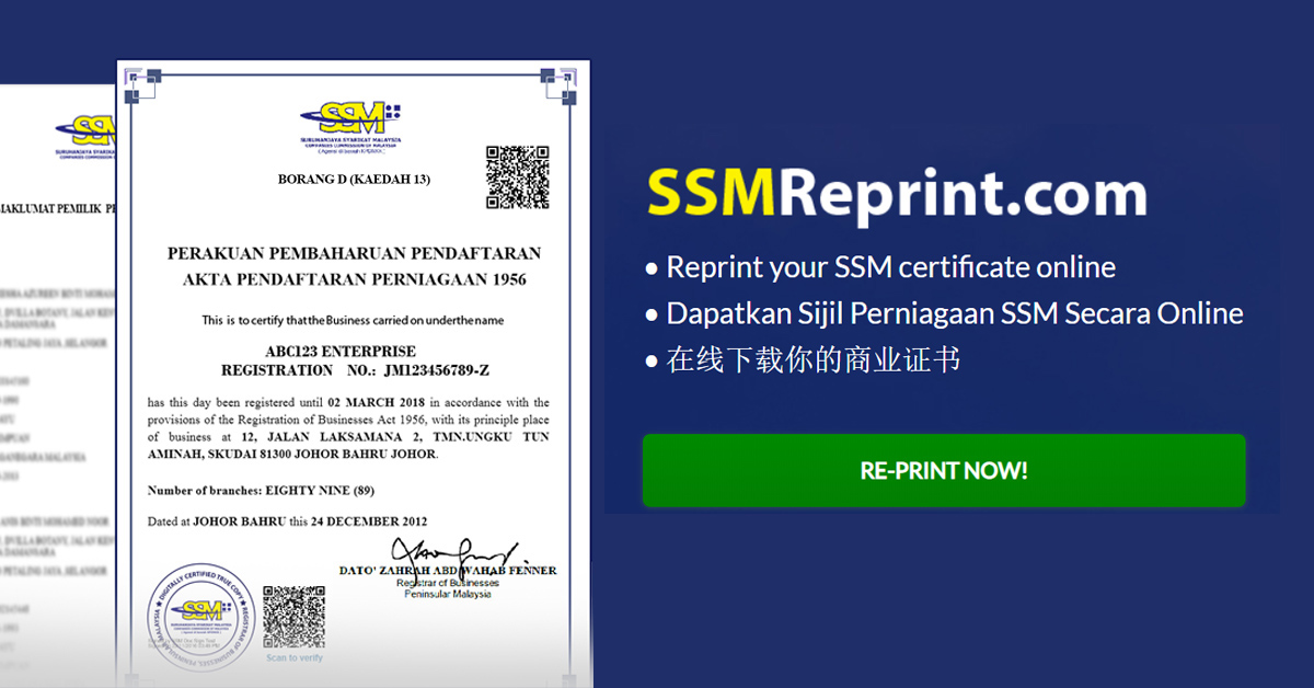 SSM Reprint Mydata SSM Cetak Sijil SSM Dapatkan Sijil Perniagaan